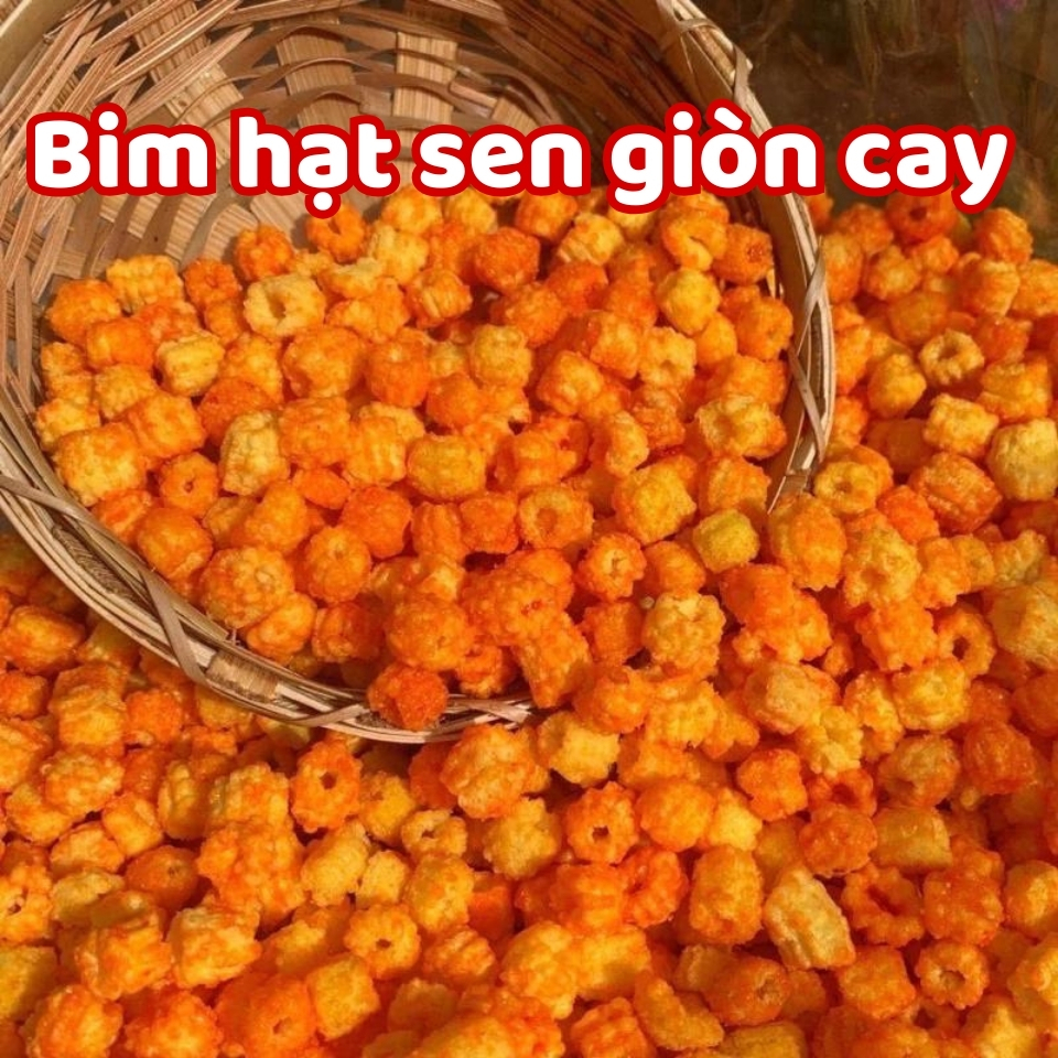 1Kg Bim hạt sen giòn cay, bim nui sấy giòn cay, bim bim sen đỏ cay cay ...