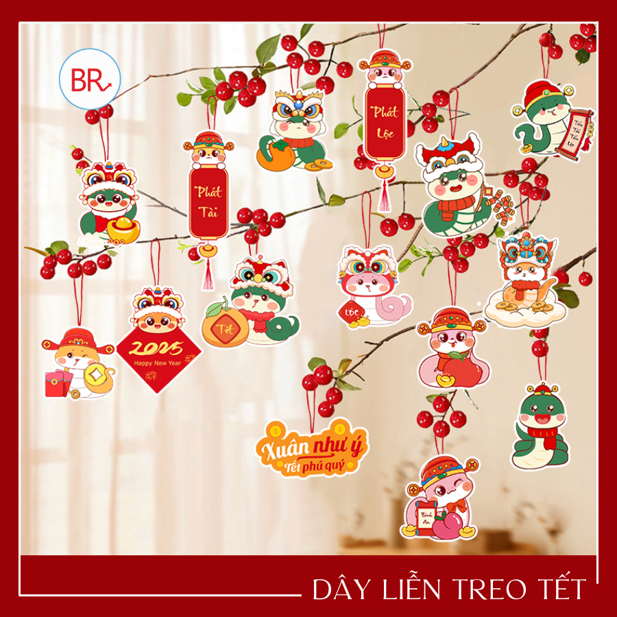 Set 12 Dây liễn treo Tết 2026 Tag Sticker nhiều hình trang trí cây mai ...
