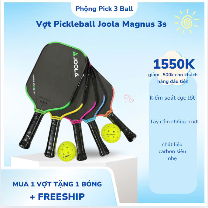 Vợt Pickleball Joola Magnus 3s mặt Carbon, tay cầm màu đen chắc chắn ...