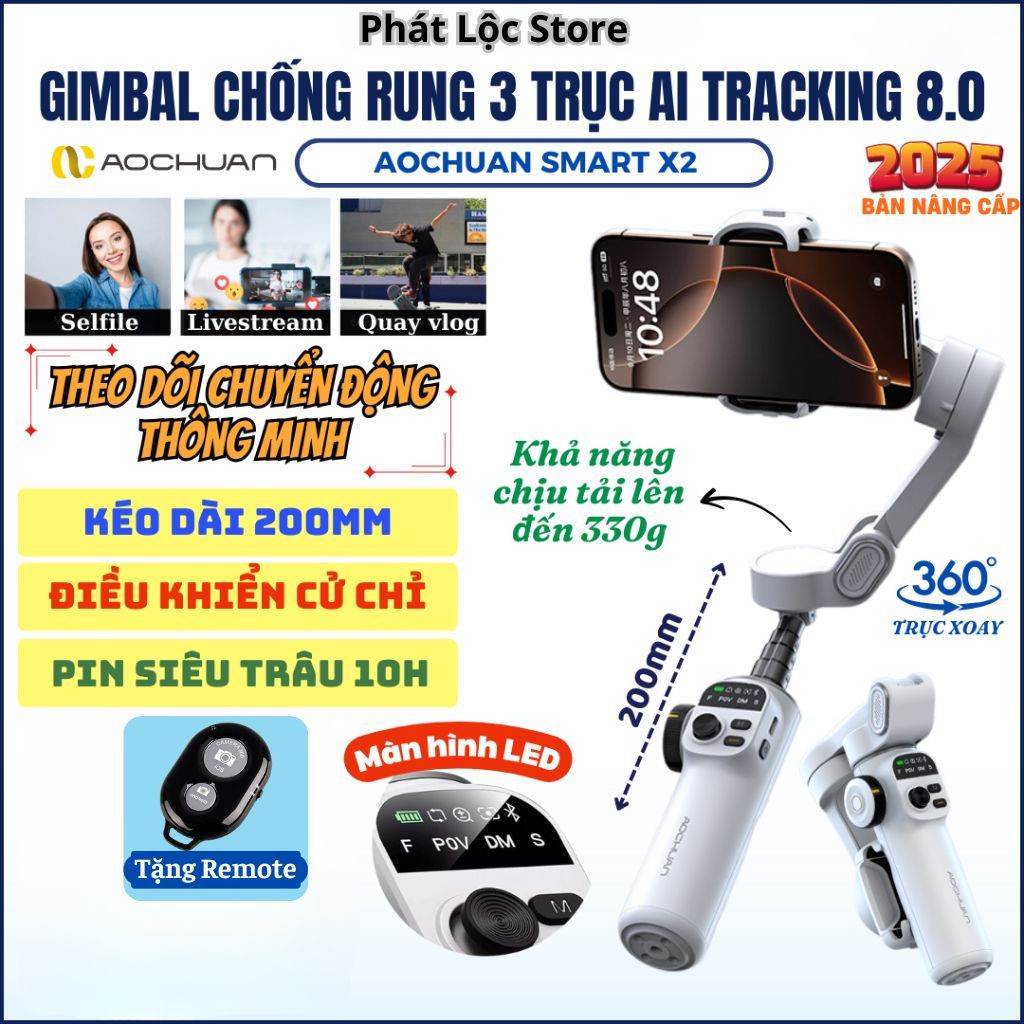 Gimbal chống rung điện thoại OCHUAN Smart X2, Gymbal nâng cấp 2025 hỗ ...