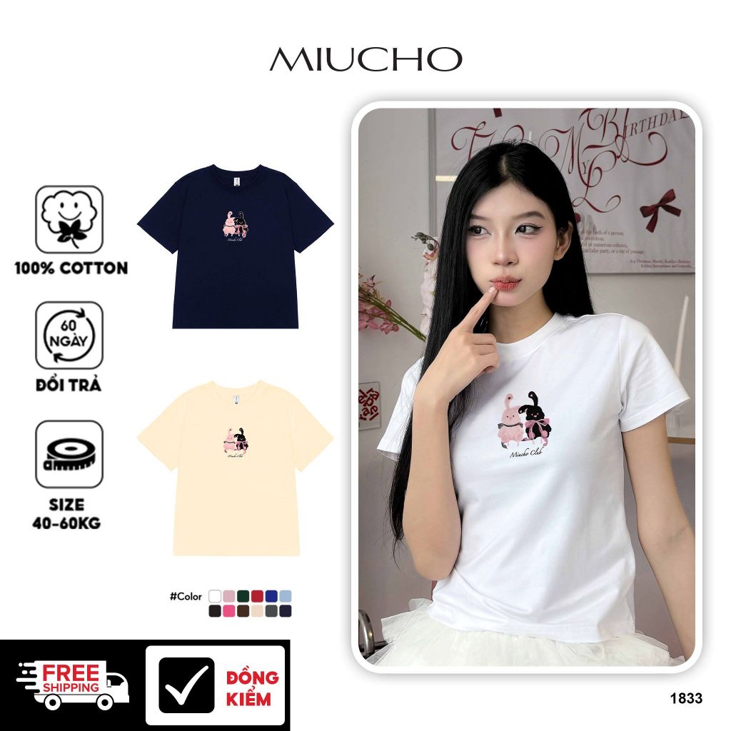Áo baby tee form ôm 1833 Miucho vải cotton 2c co giãn thoáng mát in mix ...