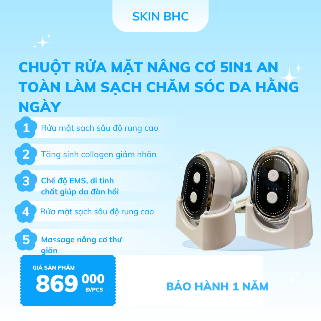 Chuột Rửa Mặt SKIN BHC 5 Trong 1 Rung Siêu Âm, Kiêm Máy Tẩy Trang, Massage Nâng Cơ , Đẩy Tinh ...