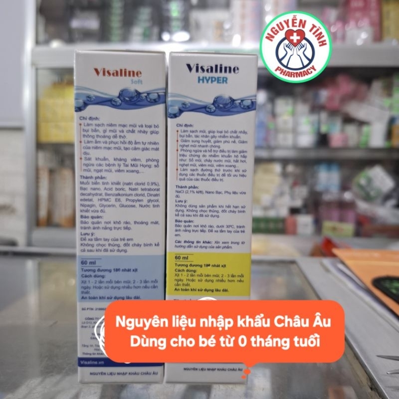 Visaline xịt mũi muối biển ưu trương, đẳng trương chai nhôm 60ml ...