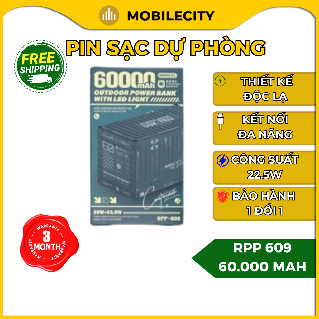 Pin sạc dự phòng RPP 609 - 60.000 MAH sạc nhanh 22.5w - BH 3 THÁNG LỖI 1 ĐỔI 1 | Shopee Việt Nam