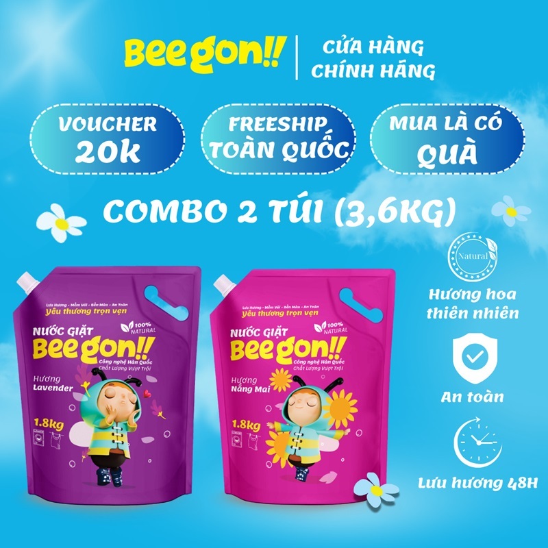 Combo 2 túi nước giặt xả Beegon 1,8kg,Túi Nước Giặt Từ Thiên Nhiên An ...