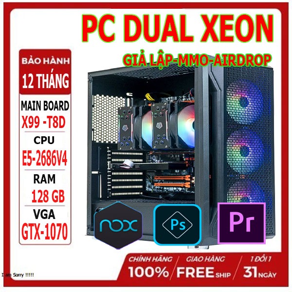 THÙNG PC WORKSTATION DUAL XEON E5 2686V4 RAM 128GB GTX 1070 8GB ...