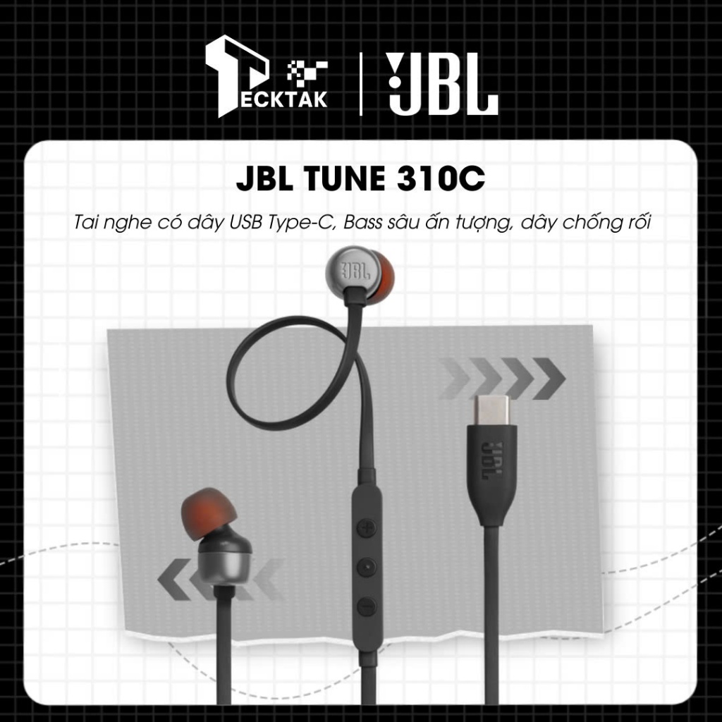 Tai nghe JBL T310C Tune 310C, Kết nối có dây USB Type-C, Bass sâu ấn ...