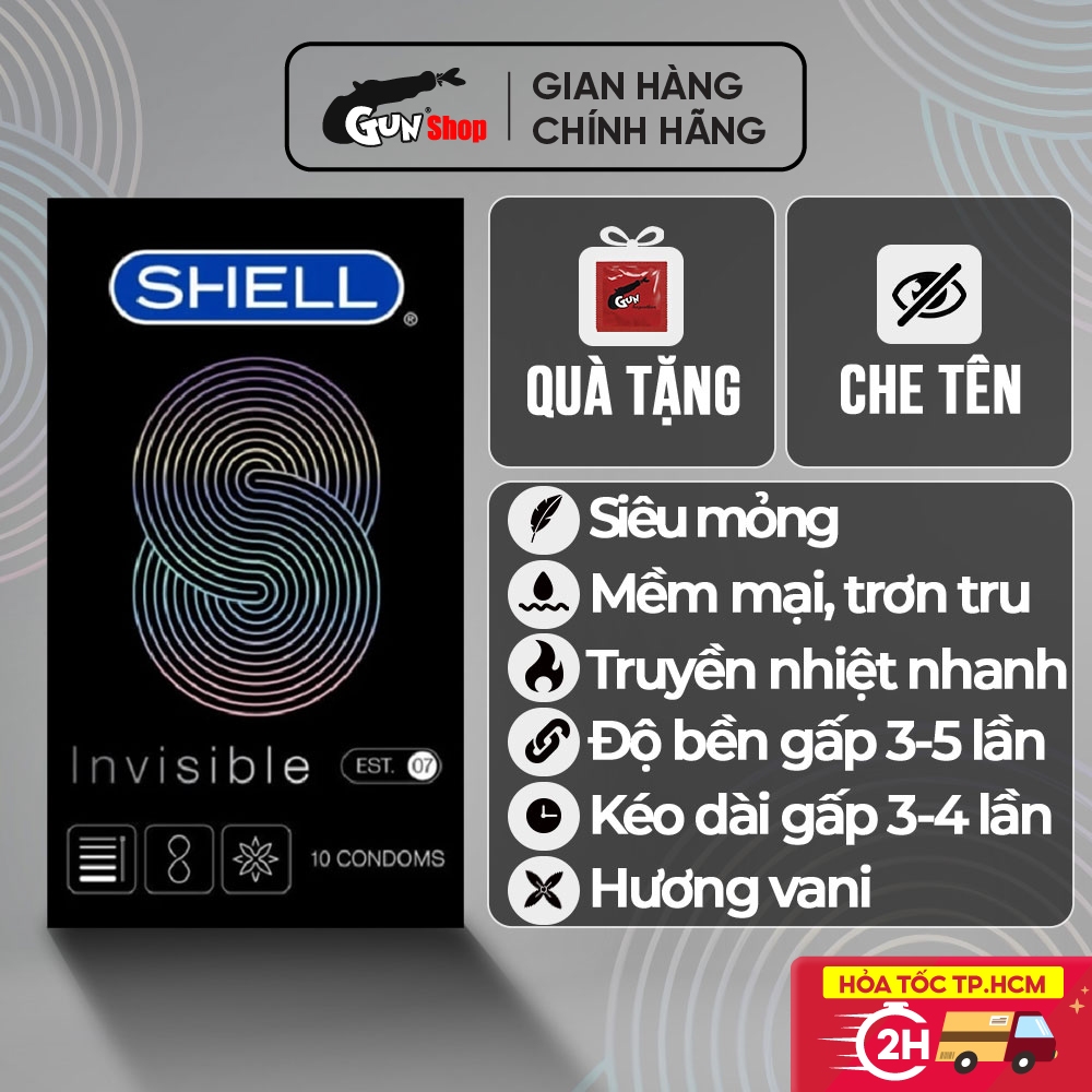 Bao cao su Shell Invisible siêu mỏng, kéo dài thời gian hộp 10 cái | GUNSHOP VIỆT NAM | Shopee ...