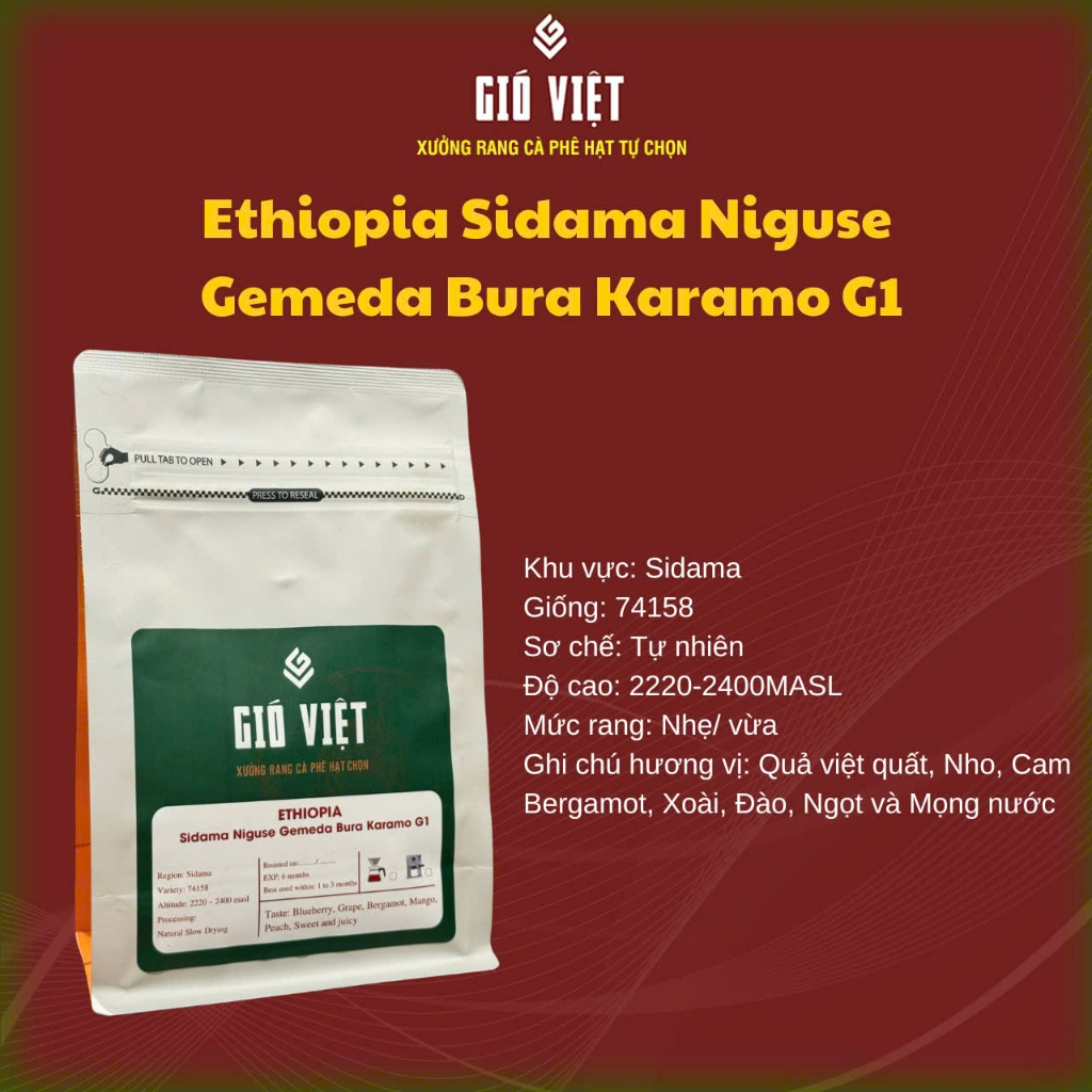 Ethiopia Sidama Niguse Gemeda Bura Karamo G1 Natural 250gr Gió Việt ...