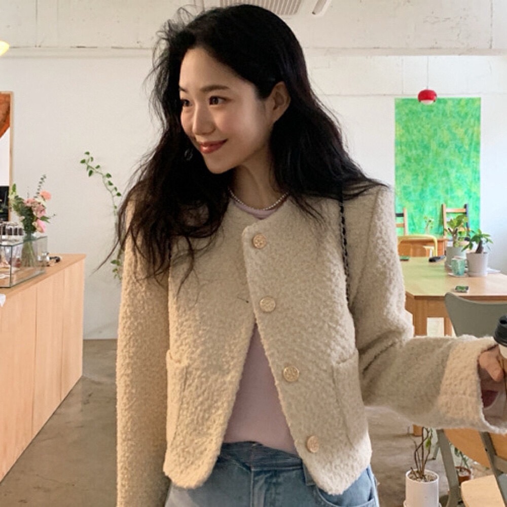 Áo khoác dạ tweed xù nữ dáng ngắn cúc đồng WGWE QC cao cấp | Shopee ...