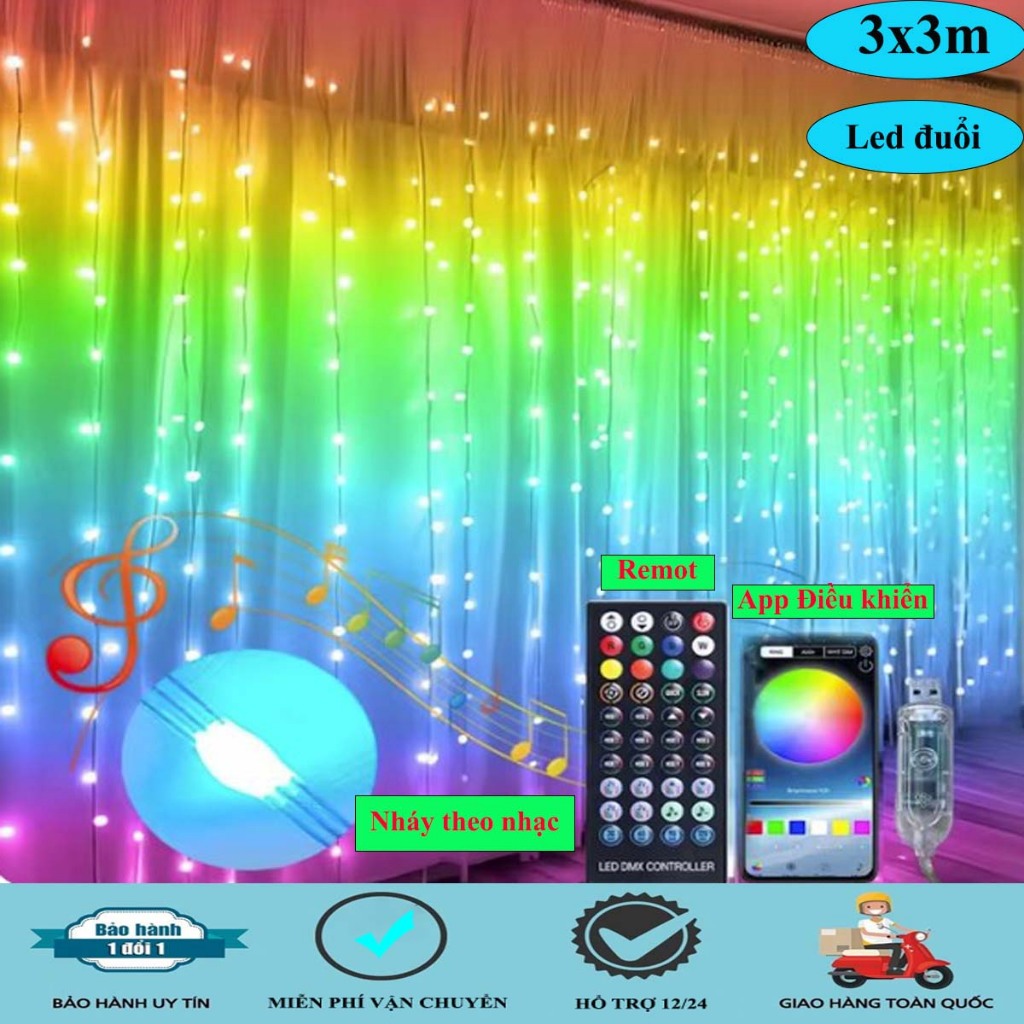 Đèn Rèm Dây Led aRGB Cảm Biến Nhạc 2025 16 Triệu Màu 3x3m Trang Trí ...