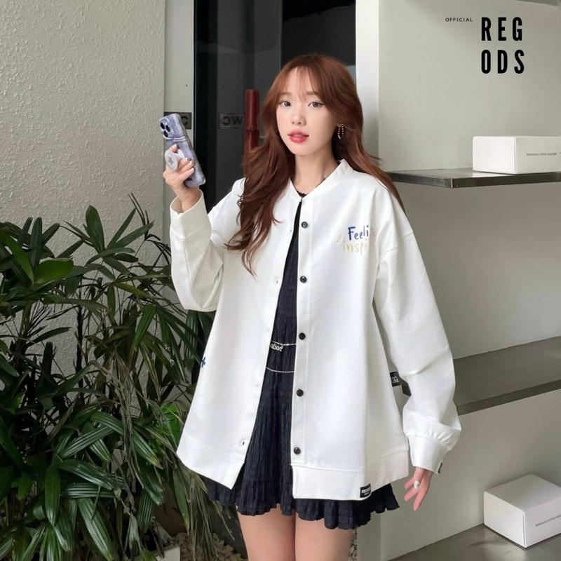 Áo khoác Jacket nút gài thêu REGODS form rộng unisex nam nữ vải Nỉ PCG ...