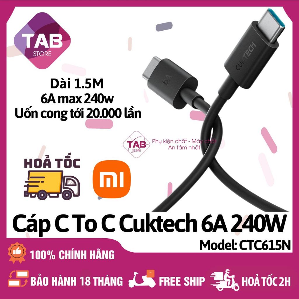 Cáp C To C Cuktech 1.5M 6A 240w Hỗ Trợ Mi Turbro - Bảo Hành 18 Tháng ...