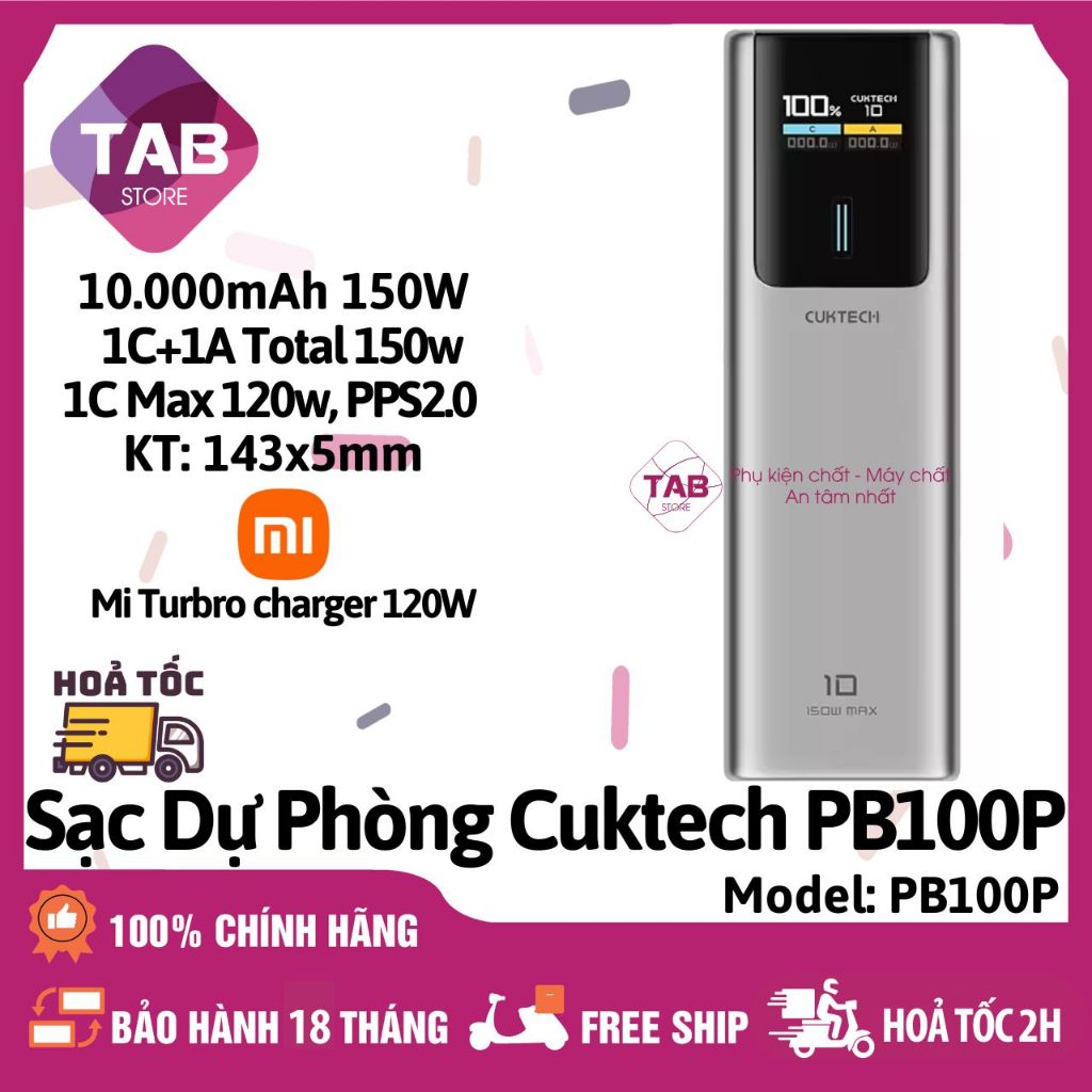 Sạc Dự Phòng Cuktech PB100P 10000mAh 1C1A 150W PD 3.0 PPS5A QC Mi Turbro Charger 120W - Bảo Hành ...