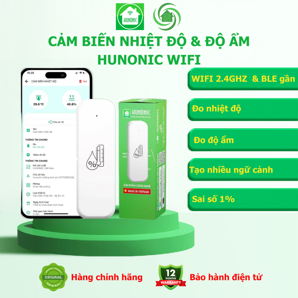 Cảm Biến Nhiệt Ẩm Wifi Hunonic Sai Số 1%, Báo Nhiệt Ẩm Mỗi Trường Xung ...