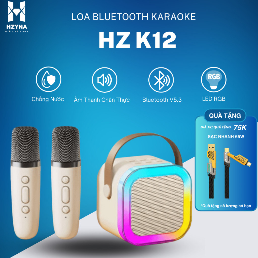 Loa Bluetooth Karaoke Mini K12 công suất 10W kèm 2 micro không dây, loa ...