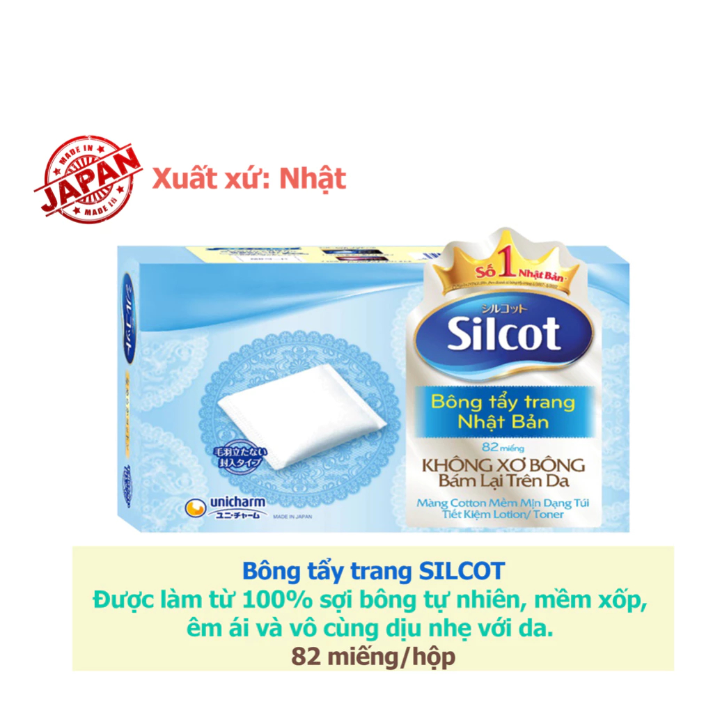 [Chính hãng] Bông trang điểm (bông tẩy trang) Silcot 82 miếng/hộp ...