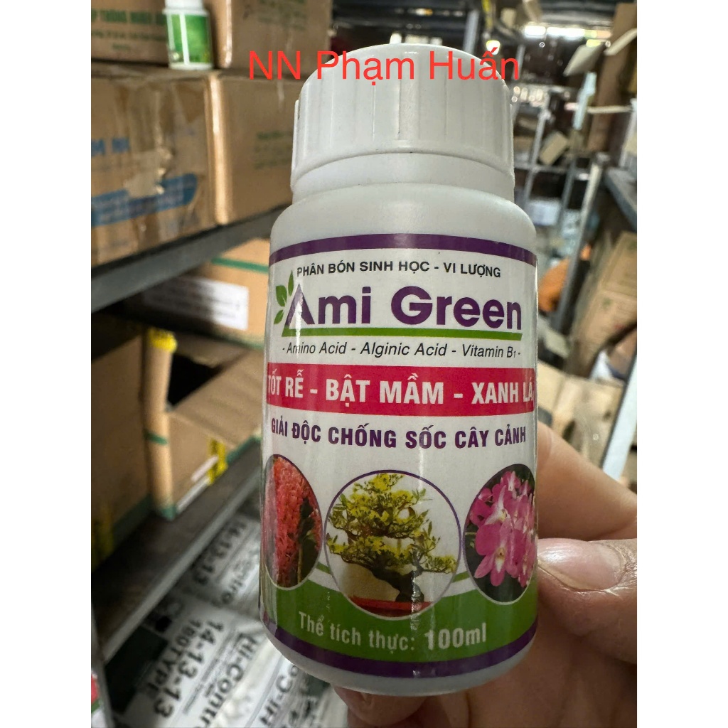 Phân bón sinh học Ami Green (chai 100ml) giải độc chống sốc cây kiểng tốt rễ bật mầm xanh lá ...