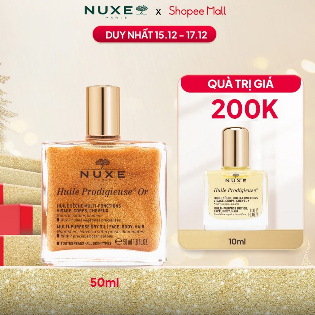 [Chỉ 15-17.12 - Mua 50ml Tặng 10ml] Dầu khô có nhũ Nuxe Huile Prodigieuse Shimmering Dry Oil ...