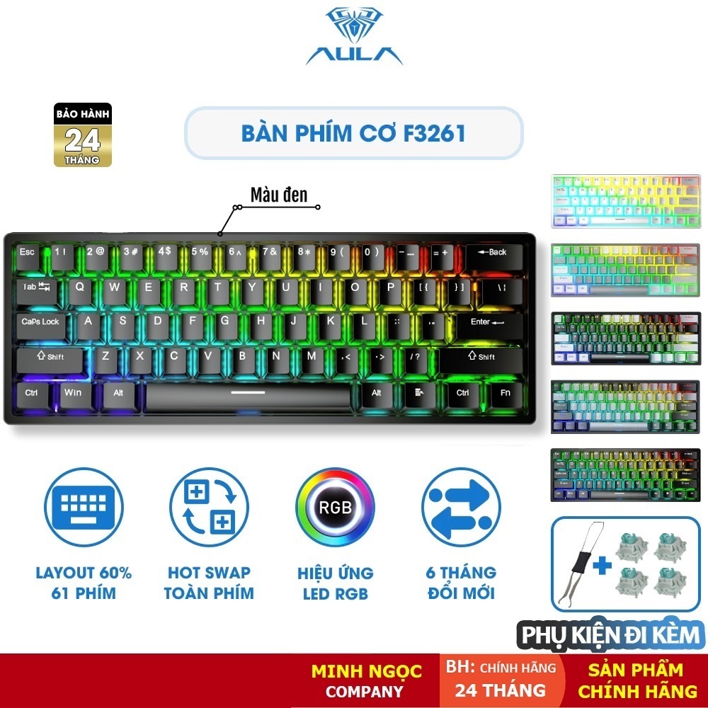 Bàn Phím Cơ Gaming AULA F3261 Layout 60% Hỗ Trợ Hotswap Led RGB Có Dây ...