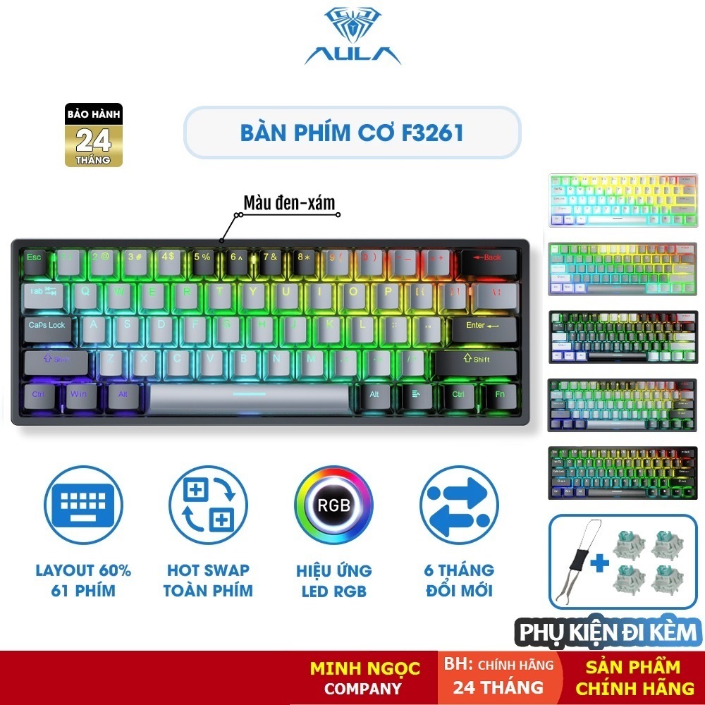Bàn Phím Cơ Gaming AULA F3261 Layout 60% Hỗ Trợ Hotswap Led RGB Có Dây ...