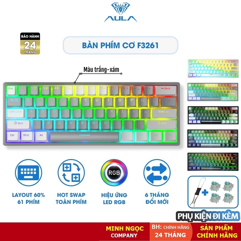 Bàn Phím Cơ Gaming AULA F3261 Layout 60% Hỗ Trợ Hotswap Led RGB Có Dây ...