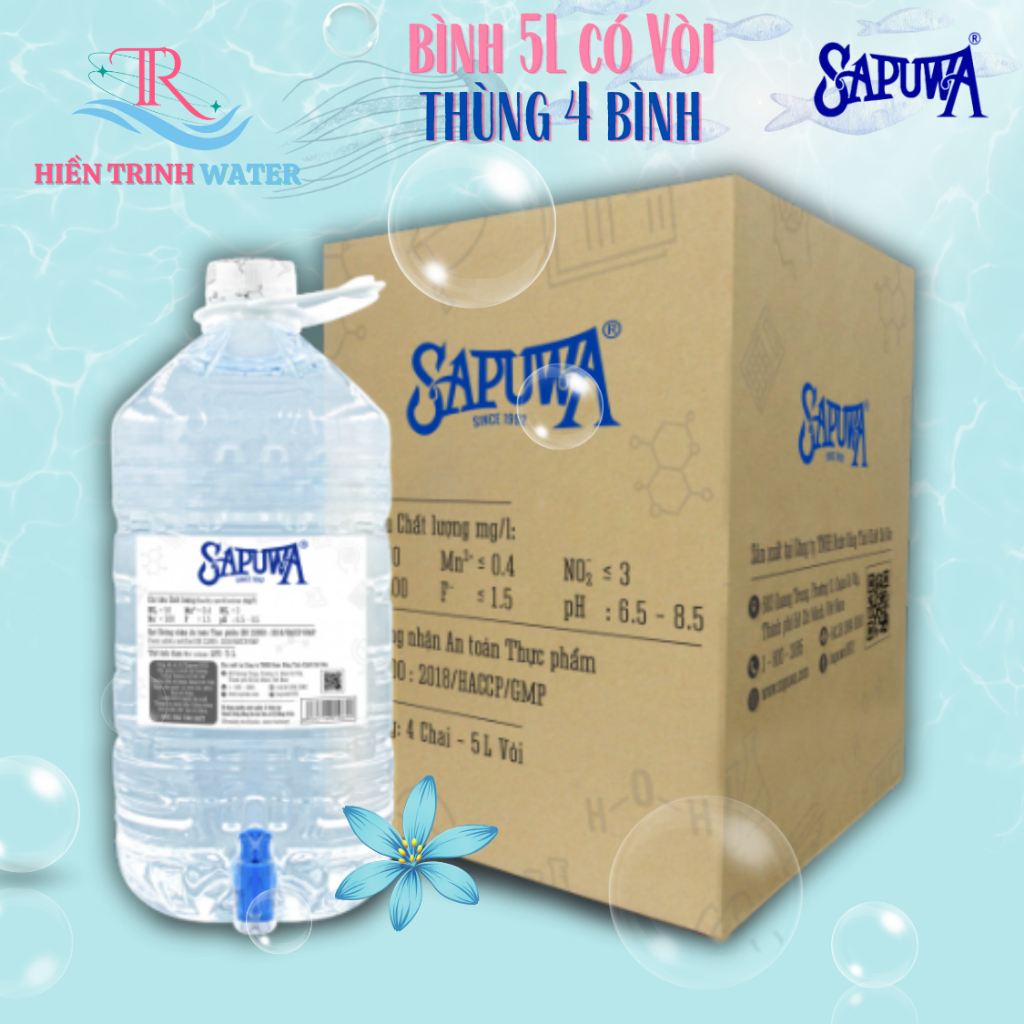Bình Nước Sapuwa 5L Có Vòi (Thùng 4 Bình) - Bình Nước Uống Tinh Khiết ...