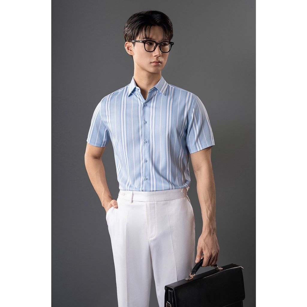 SƠ MI NAM ADAM STORE NGẮN TAY XANH SỌC SNC013 | Shopee Việt Nam