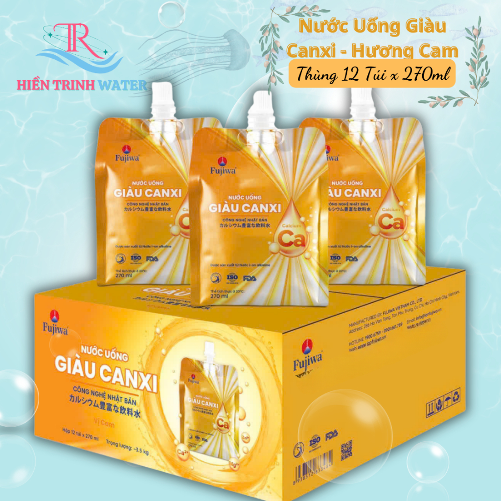 Nước ION Kiềm Fujiwa Bổ Sung Canxi Hương Cam Dạng Túi 270ml (Thùng 12 ...