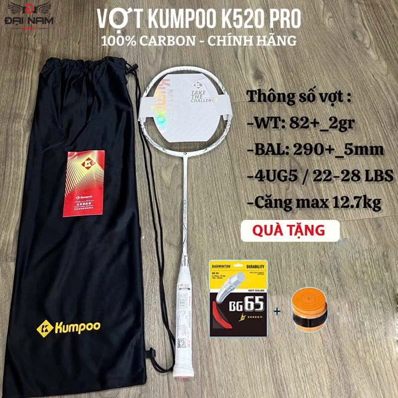 Vợt Cầu Lông Kumpoo K520 Pro Nội Địa 4U G5 Full Carbon Căng Sẵn + Tặng Cuốn Cán Và Túi Vải ...