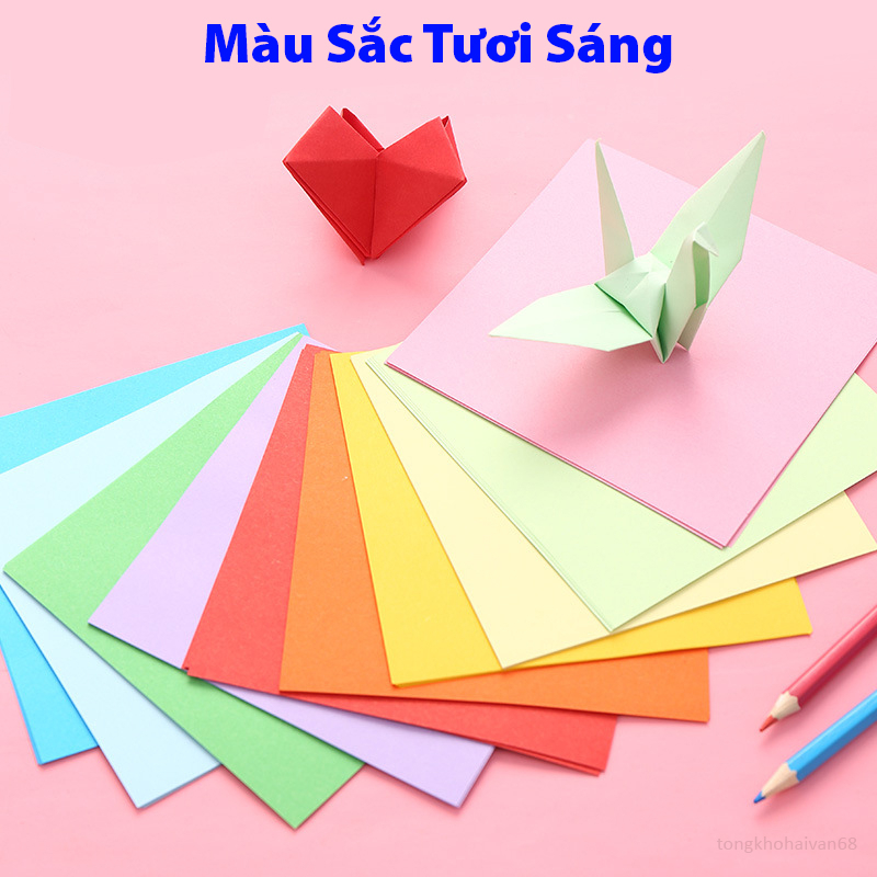Tệp 100 tờ giấy gấp Origami, giấy thủ công gấp hạc hoa ( 10 màu tổng ...