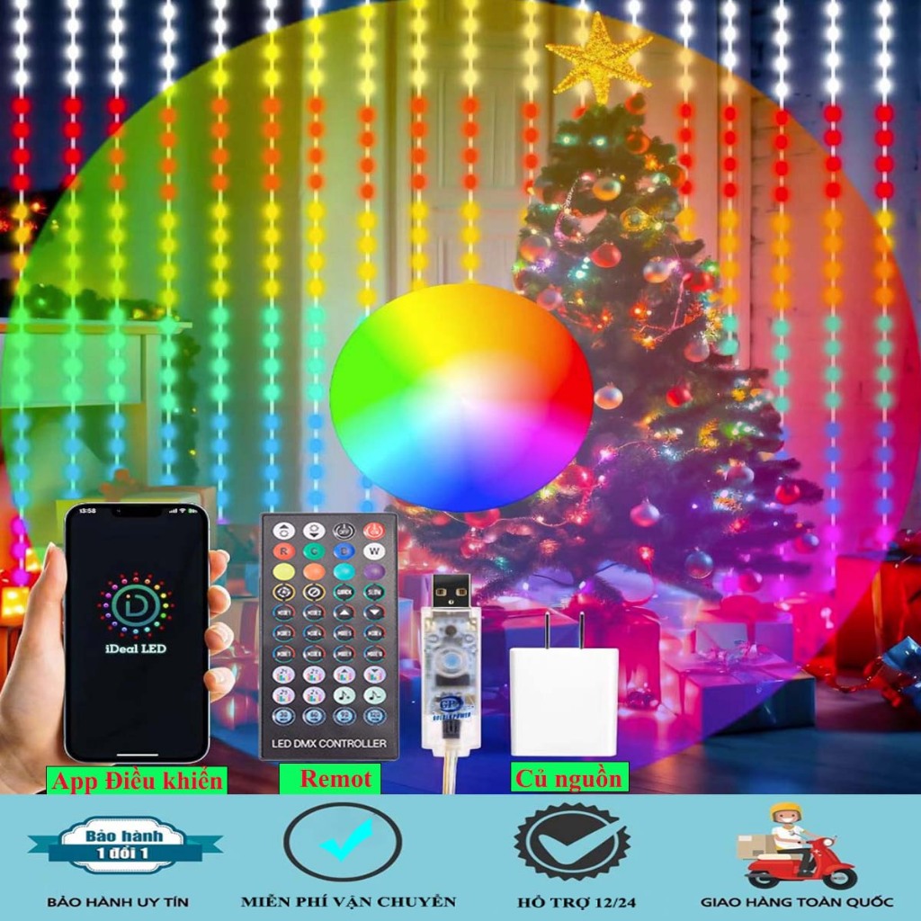 Đèn Rèm Dây Led aRGB Cảm Biến Nhạc 2025 16 Triệu Màu 3x3m Trang Trí ...