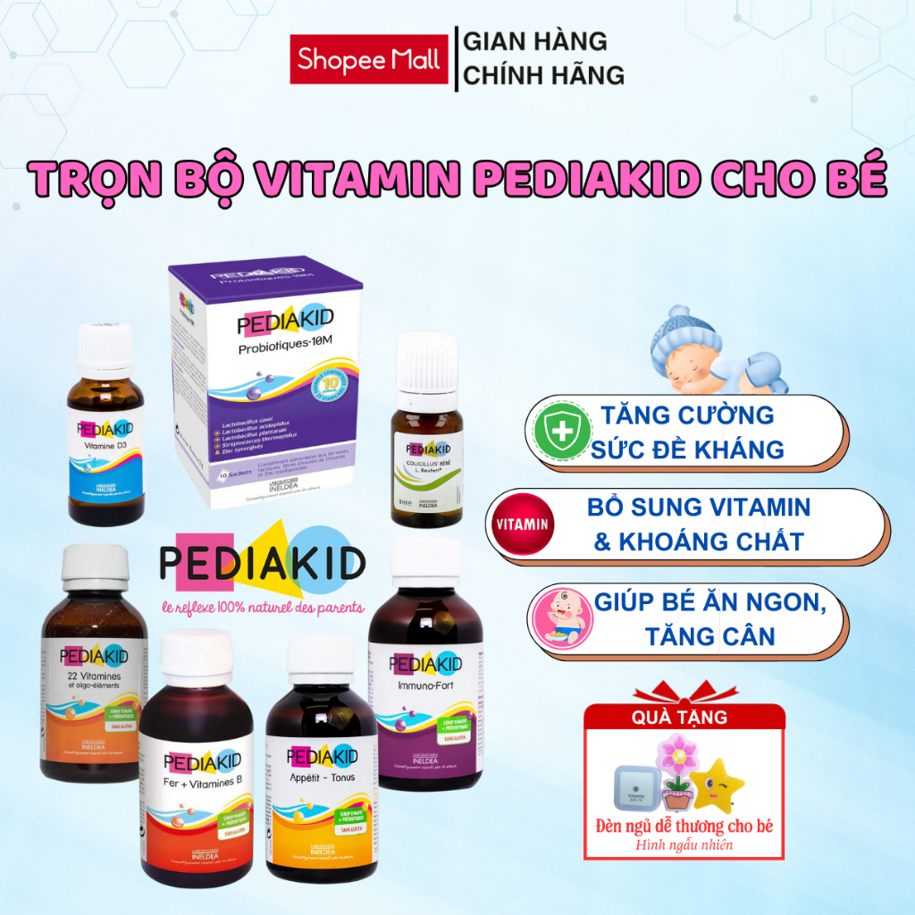 Trọn Bộ Pediakid Vitamin D3, 22 Vitamines, Appetit Tonus, Immuno Fort ...