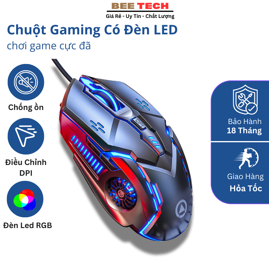 Chuột máy tính gaming có dây BEETECH BG5 đèn led RGB 6 nút bấm 3200 DPI cho game thủ làm việc ...