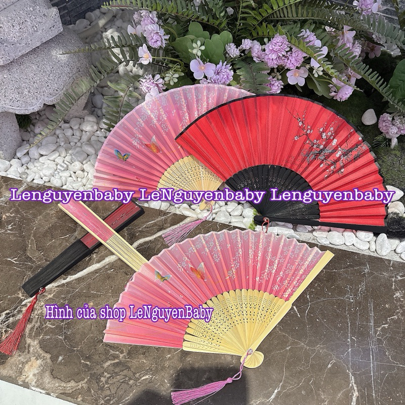 Quạt vải cầm tay truyền thống - Quạt vải nang tre, hình thêu sử dụng ...