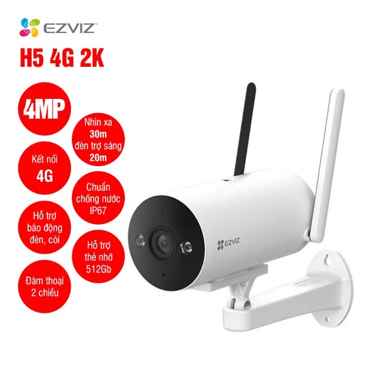 Camera Dùng Sim Ezviz H5 4G 3MP 2K Có Màu Ban Đêm, Báo Động, Đàm Thoại ...