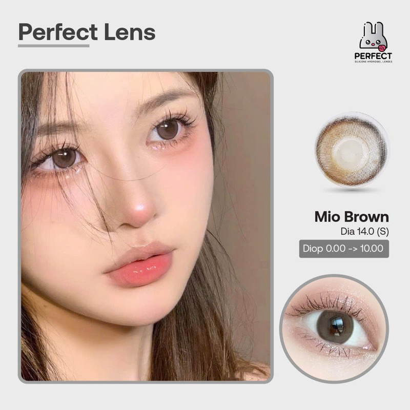 Lens Ảnh Mắt Thật, Mio Brown Perfect Lens, dia 14.0, kính áp tròng nâu giãn nhỏ, có độ cận, có ...