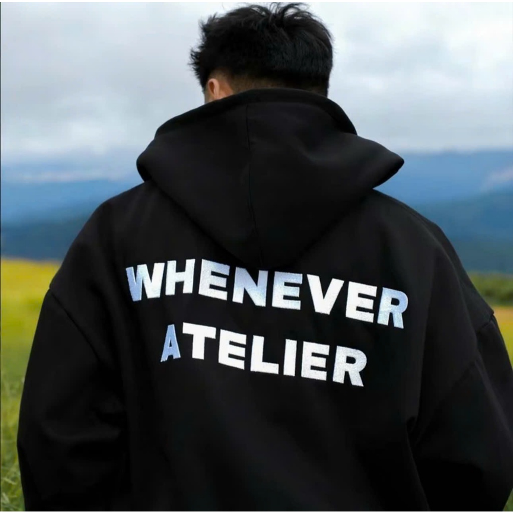 Áo Khoác Hoodie zip Nam Nữ in chữ WHENEVER ATELIER, khóa kéo chất nỉ ...