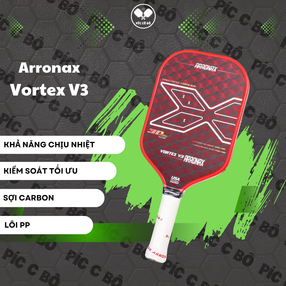 Vợt Pickleball ARRONAX VORTEX V3 Chính Hãng, Carbon, Độ dày 16mm, Thiết Kế Linh Hoạt Xử Lý ...