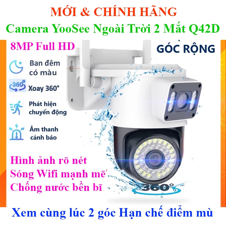 Camera YooSee Ngoài Trời 2 Mắt 8MP Chống nước FnkVision Q42D Xem 2 Góc ...