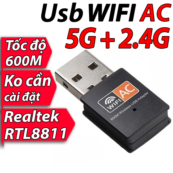 Usb wifi AC 600M Realtek 8811 Laptop Usb wifi 2 băng tần kép 5G Máy ...