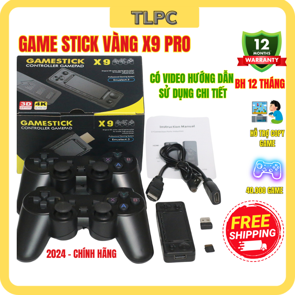 Máy Chơi Game STICK Vàng X9 Chip S905X3 Cấu Hình Khủng Kèm 2 Tay Cầm ...