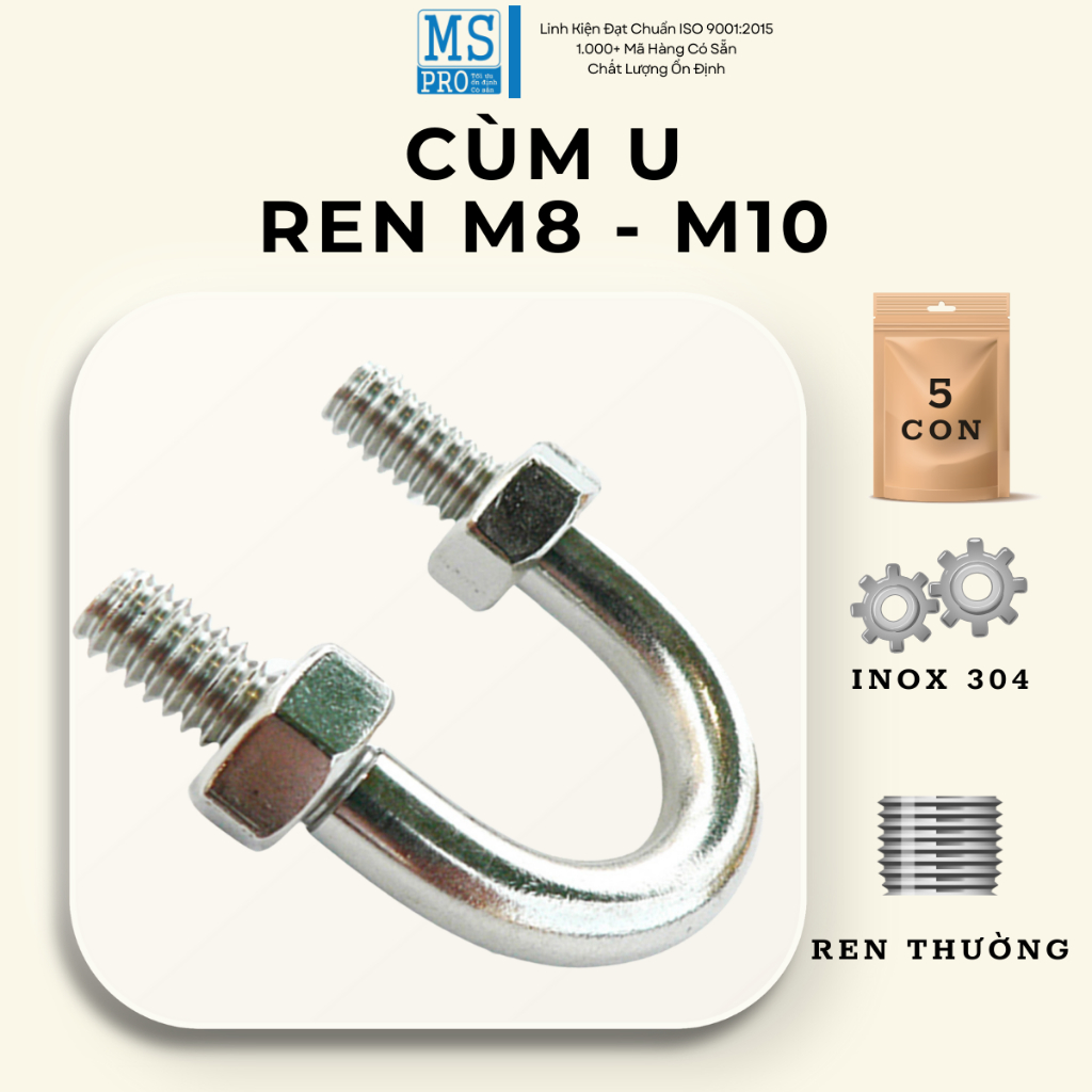 [5 con] Cùm U Inox 304 MS PRO size ren M8 M10 | Shopee Việt Nam