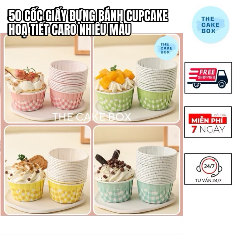 Lốc 50 LY GIẤY CUPCAKE HOẠ TIẾT CARO CÓ THỂ NƯỚNG TRỰC TIẾP - The Cake ...