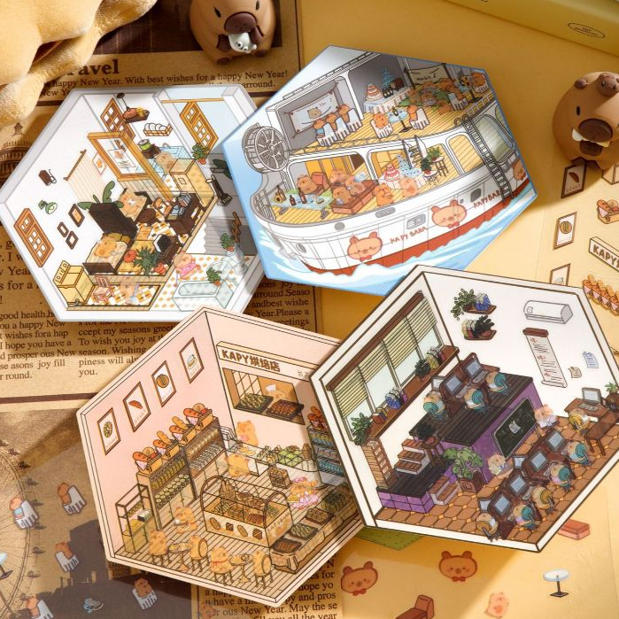 Bộ Sticker tự dán xếp chồng thủ công phong cảnh mô phỏng 12 mẫu DIY ...