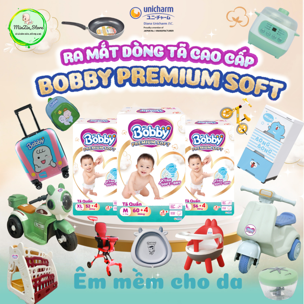 Bỉm quần Bobby Premium Soft cao cấp siêu mềm khô thoáng size M64/L60 ...