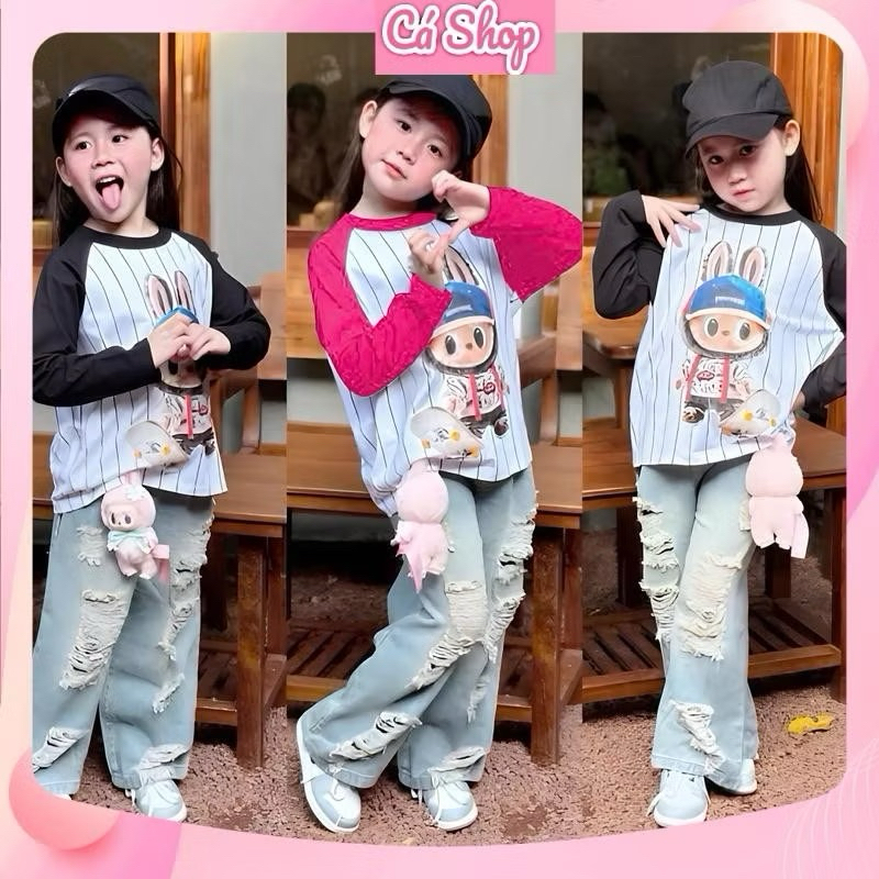 Set bộ bé gái CS535, CS547, CS532, DH586, CB34 Set bộ labubu kèm quần jean dài bé gái | Shopee ...