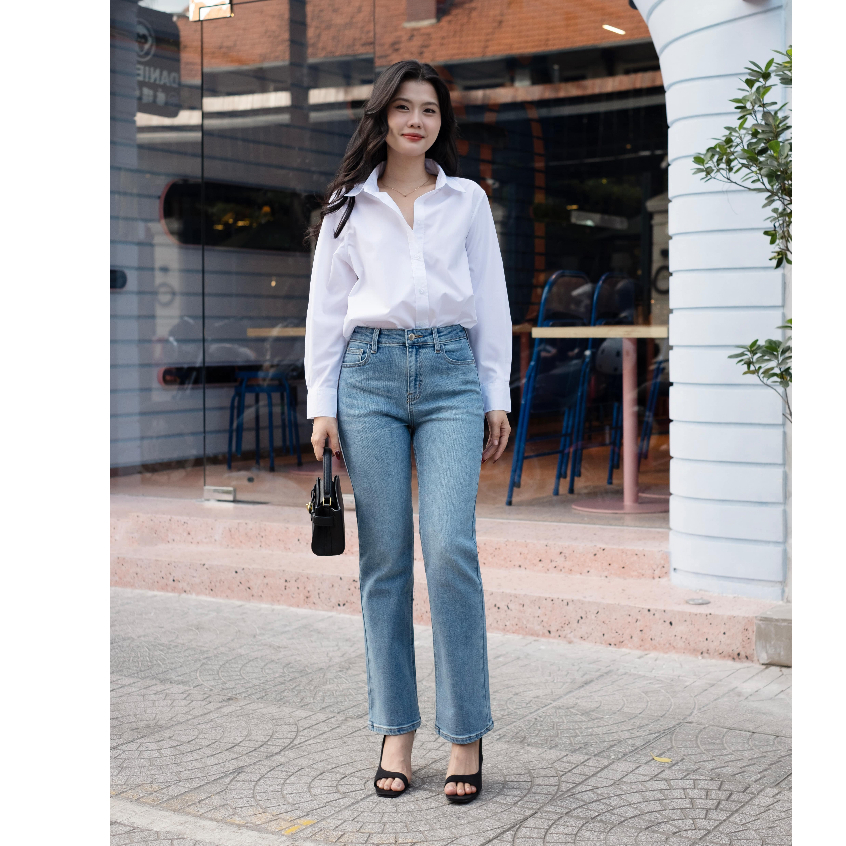 HASHTAGEM - Quần Jean Nữ STJ.4 Straight Leg Jeans Turquoise Ống Đứng Co ...