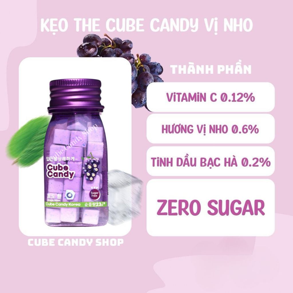 Kẹo ngậm thơm miệng Cube Candy Hàn Quốc Vị Nho lọ 23g | Shopee Việt Nam