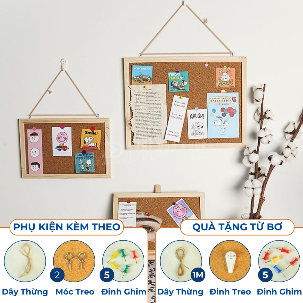 Bảng Ghim Gỗ Bần Đa Năng 20x30cm, 30x40cm Ghim Thông Báo, Giấy Note ...
